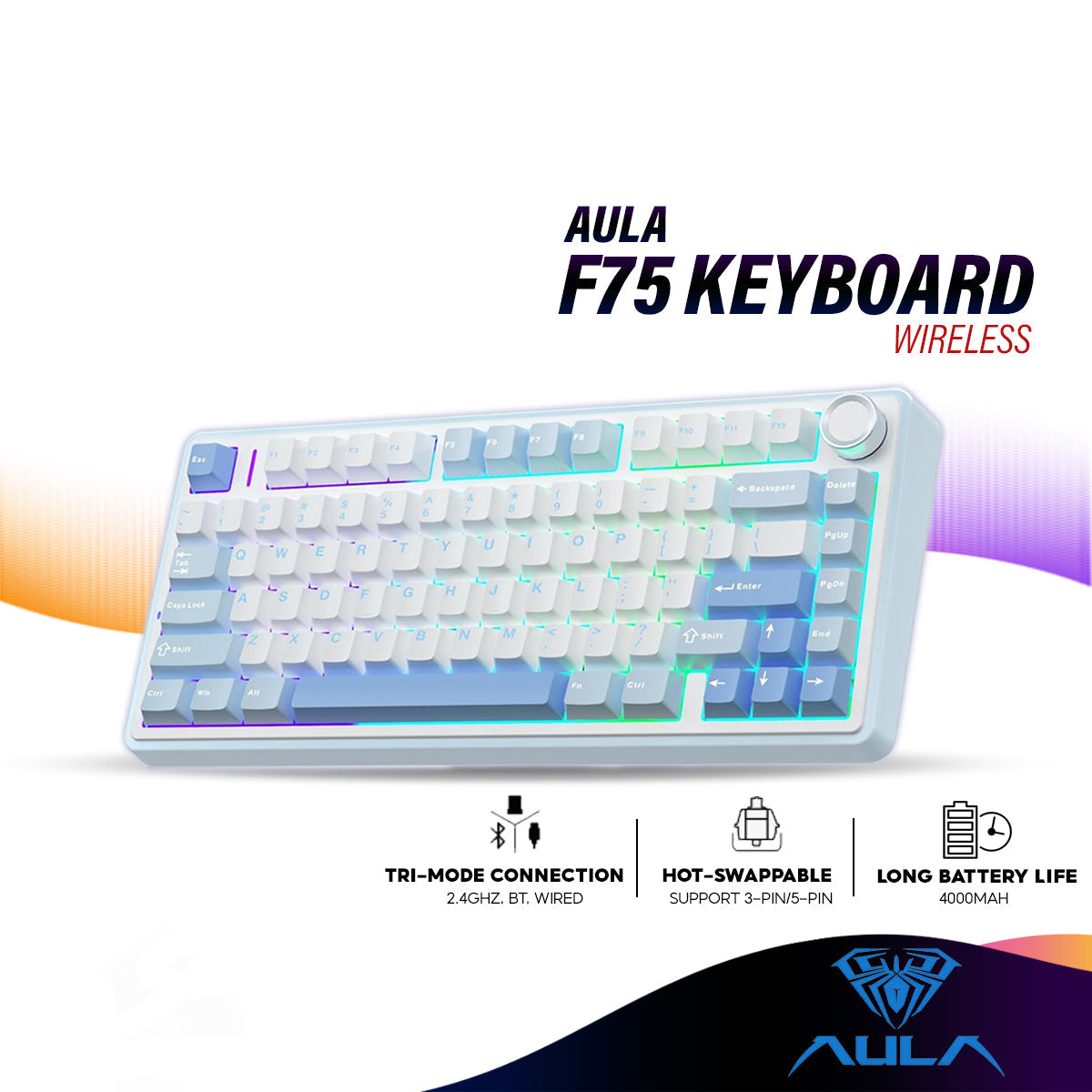 AULA F75 Mechanical Gaming Keyboard 75 80 Key With RGB Tri Mode Wired aula-f75-mechanical-gaming-keyboard-75-80-key-with-rgb-tri-mode-wired