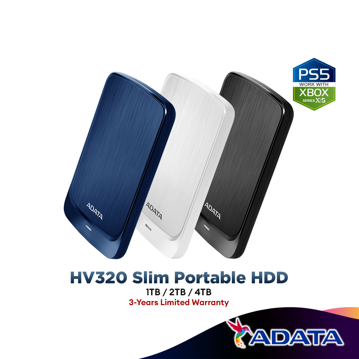 ADATA HV320 USB 3.2 Gen1 SLIM (10.7mm) Portable Hard Drive HDD compati – ALL IT Hypermarket