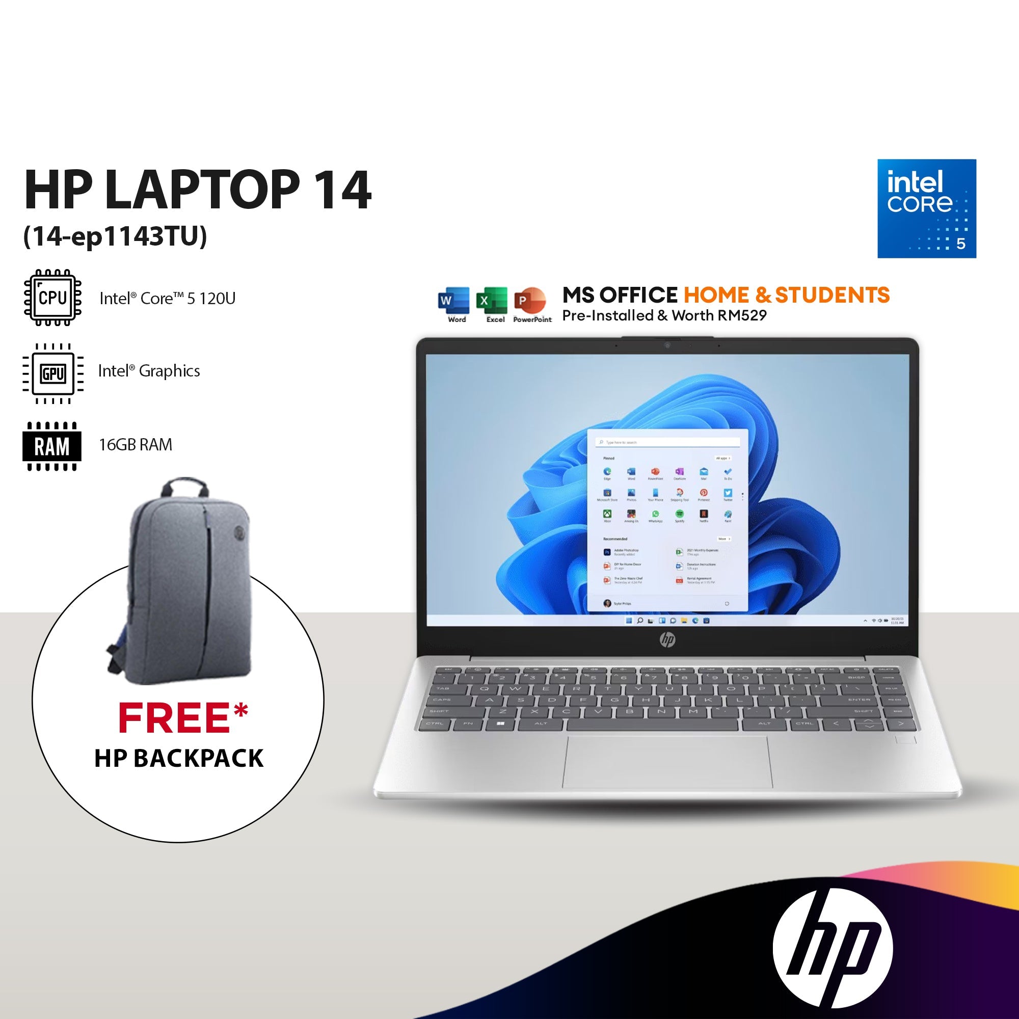 HP Laptop 14-ep1143TU 14" FHD Laptop (Intel® Core™ 5 120U | 16GB | 512 ...