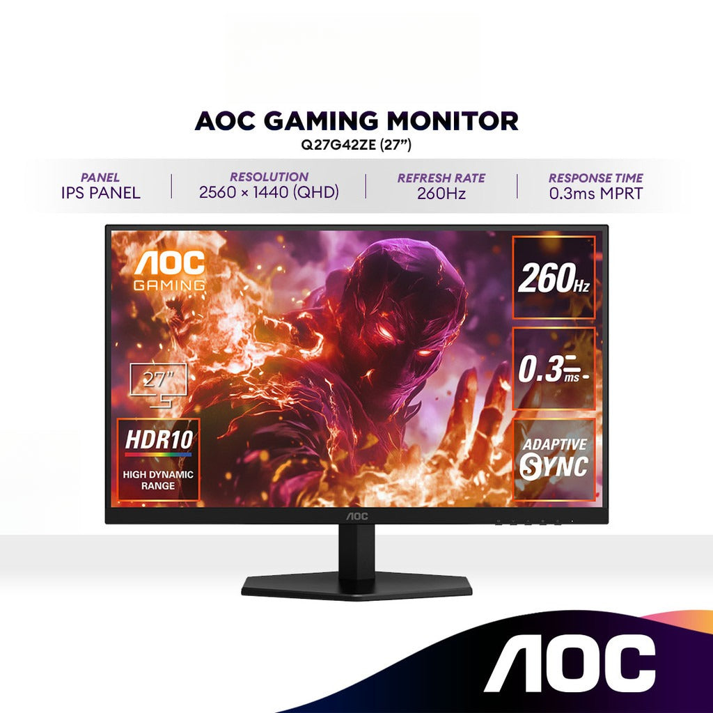AOC Q27G42ZE 27" QHD IPS 260Hz Gaming Monitor | 0.3ms | HDR10 | Adapti ...