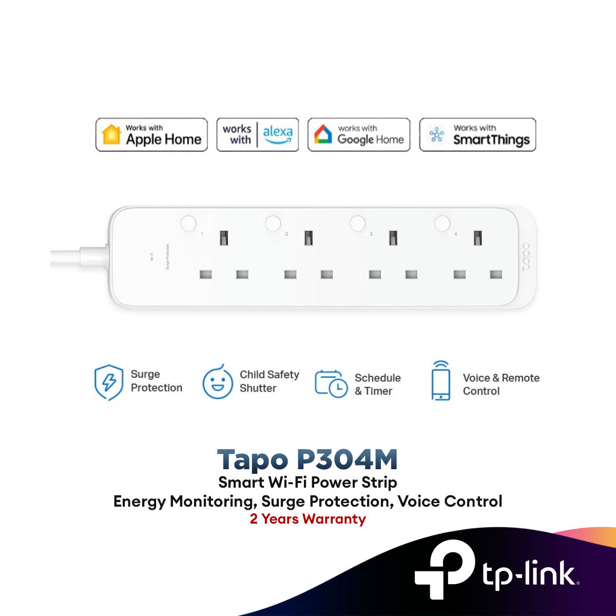 TP-Link Tapo P304M 4 Outlets WiFi Smart Power Strip Extension Plug Soc ...