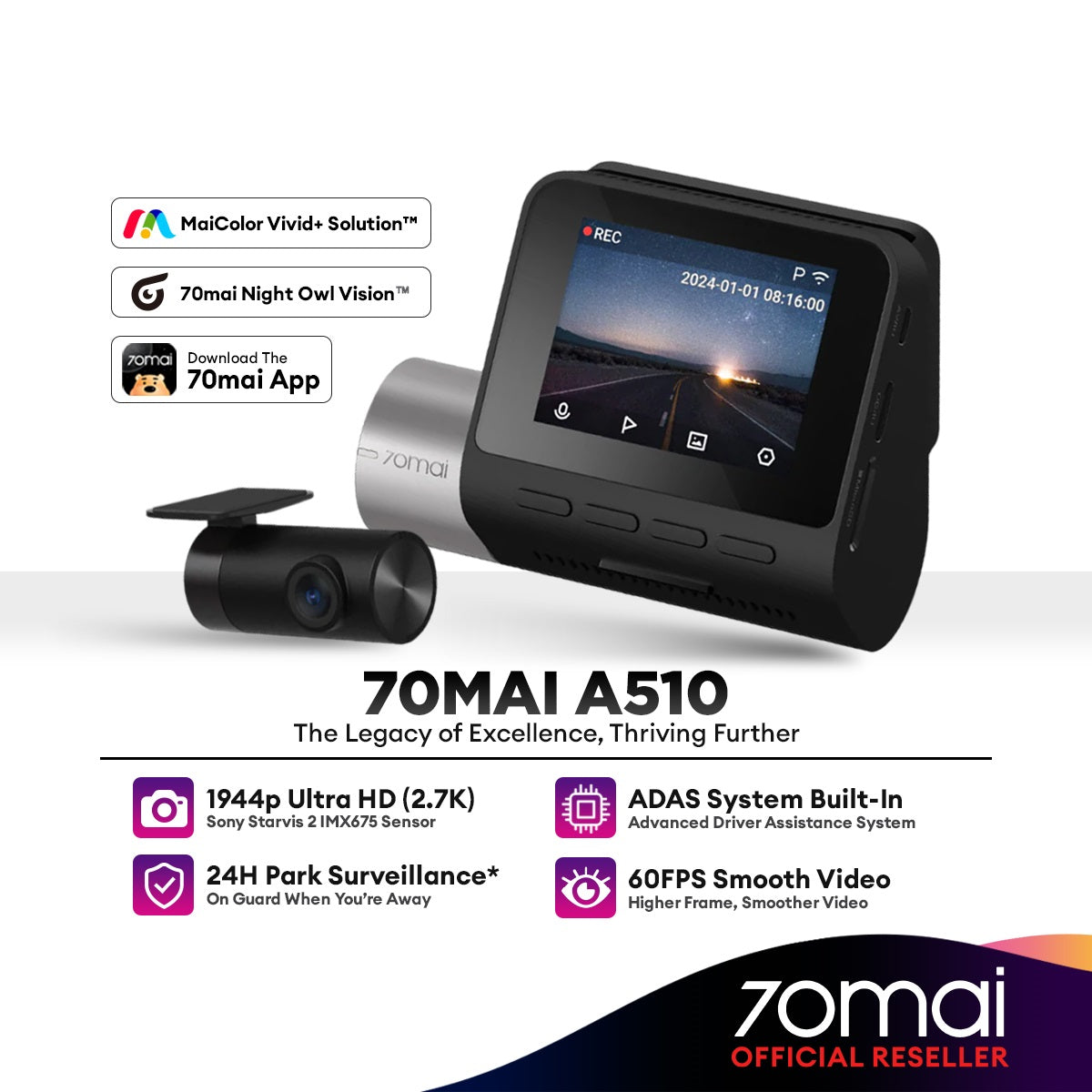 70mai A510 Dash Cam Dual Vision Car Recorder (Front + Rear) with GPS A – ALL IT Hypermarket