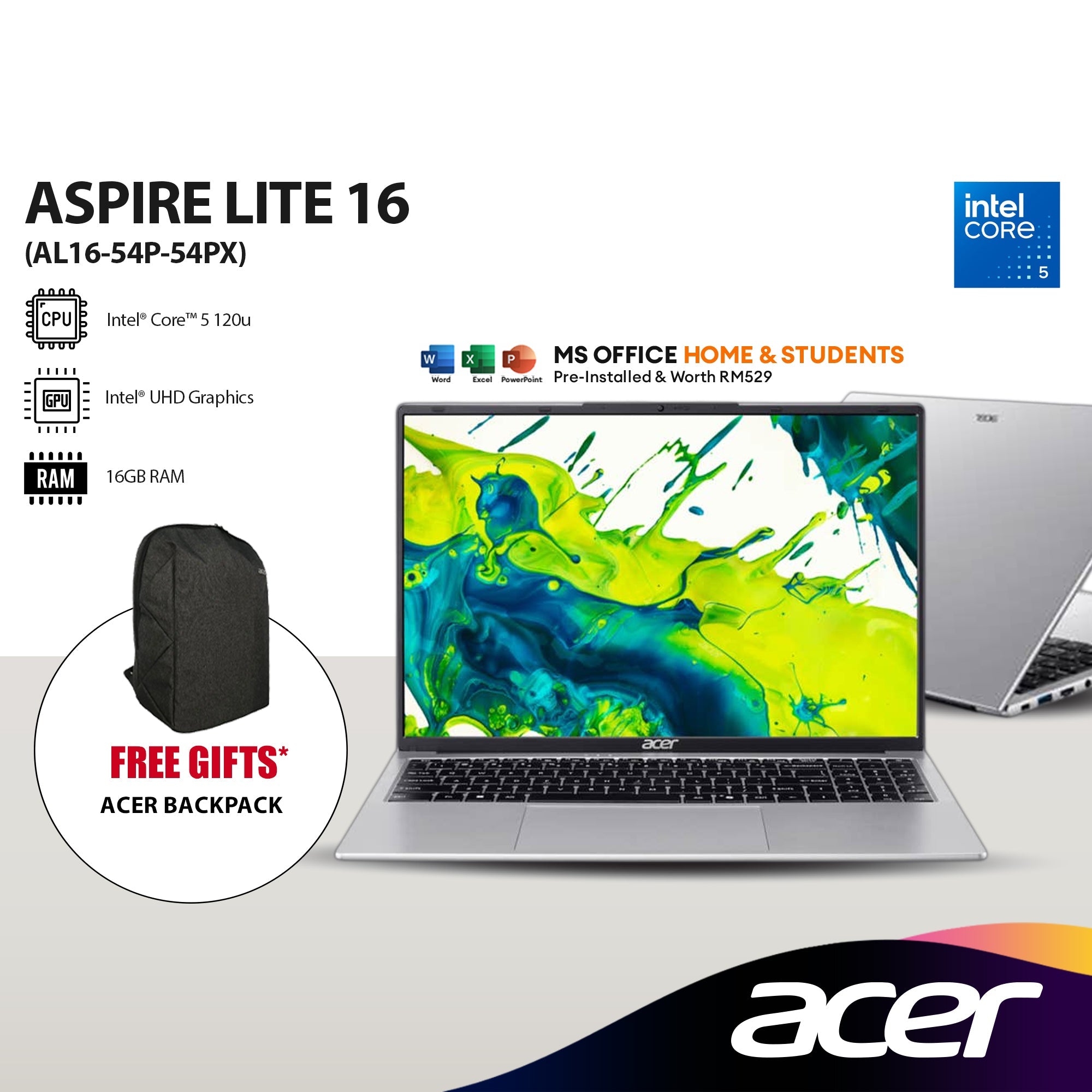 Acer Aspire Lite 16 AL16-54P-54PX 16" WUXGA Laptop (Intel® Core™ 5 120 ...