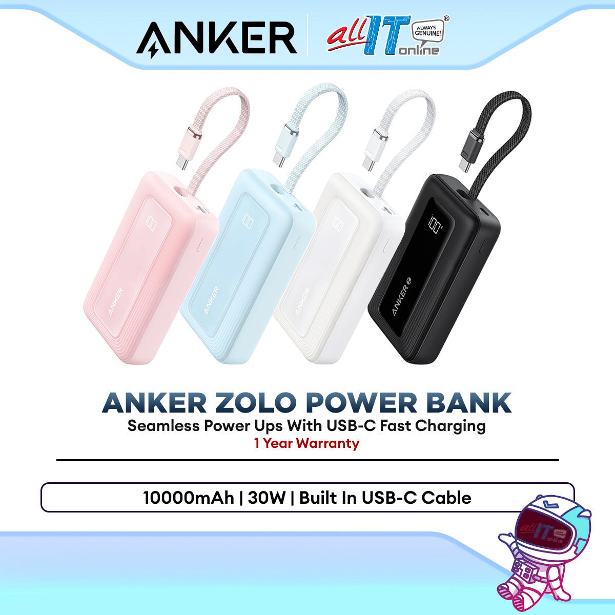 Anker Zolo 10000mAh 30W Fast Charging Power Bank Portable Charger with ...