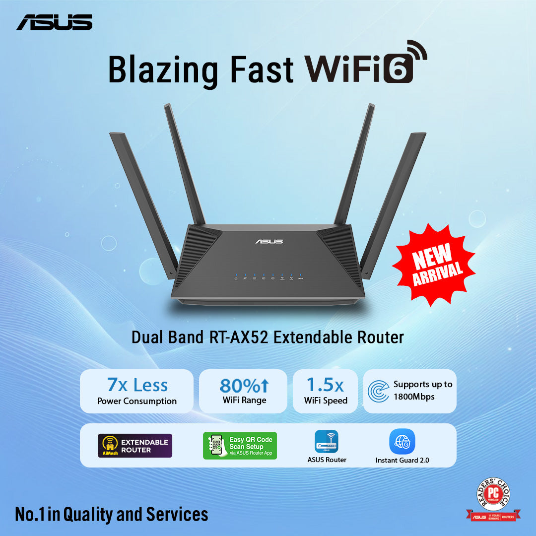 Asus RT-AX52 AX1800 Dual Band WiFi 6 Extendable Router | Parental Cont ...