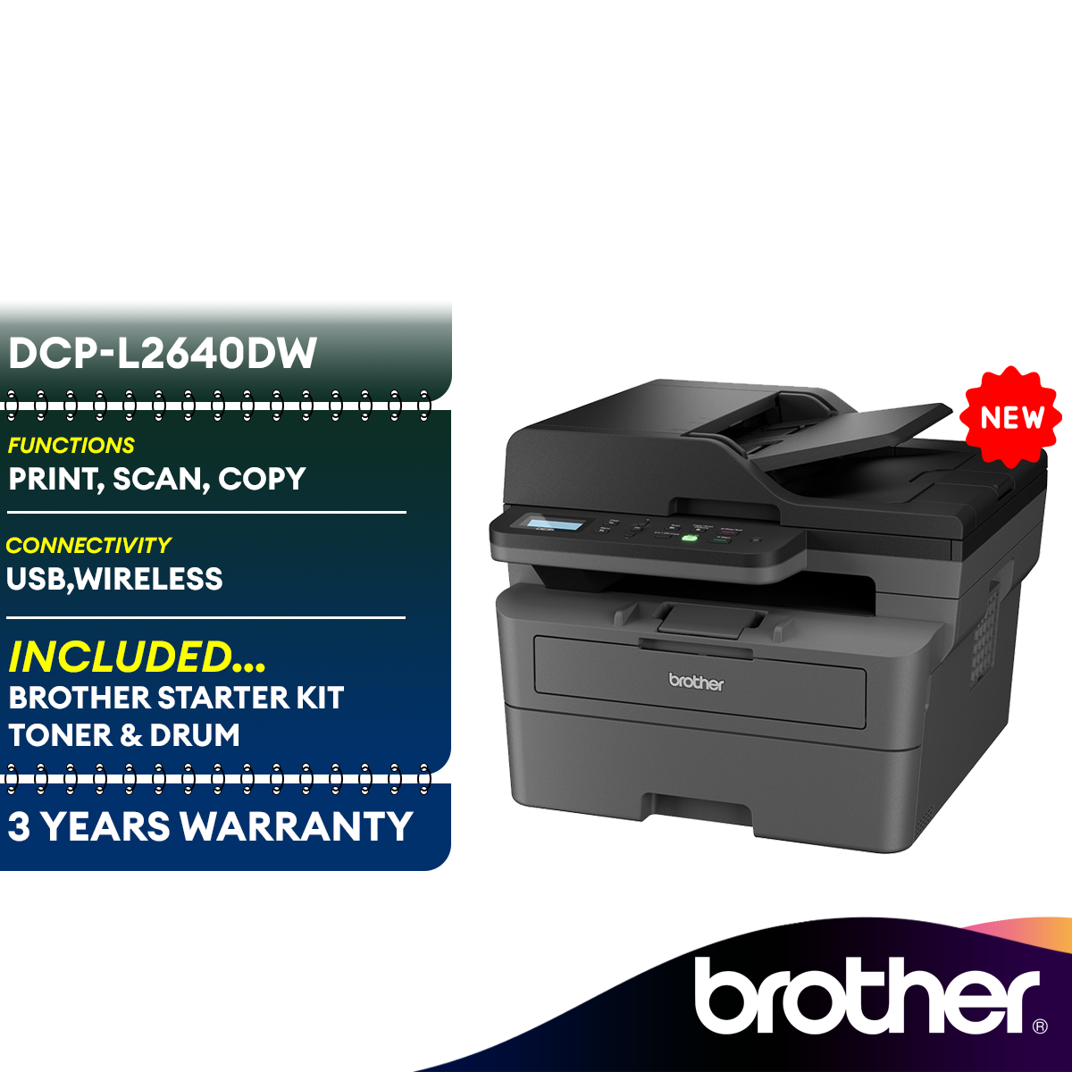 Brother DCP-L2640DW 3-in-1 Wireless Mono Laser Printer | Auto 2-sided ...