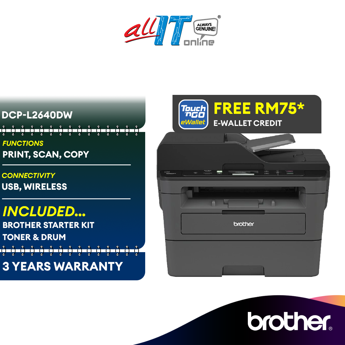 Brother DCP-L2640DW 3-in-1 Wireless Mono Laser Printer | Auto 2-sided ...
