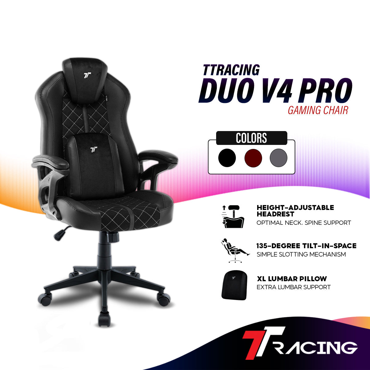 TTRacing Duo V4 Pro Gaming Chair Upgraded with Height-Adjustable Headr ...
