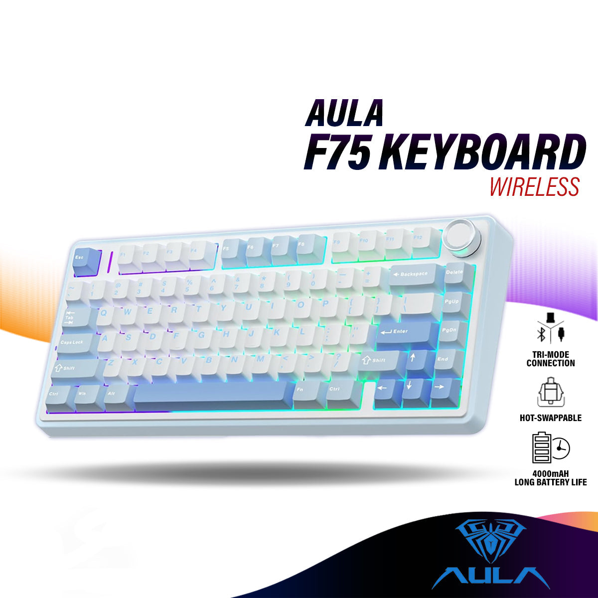 AULA F75 Mechanical Gaming Keyboard 75% 80 Key with RGB Tri-Mode Wired ...