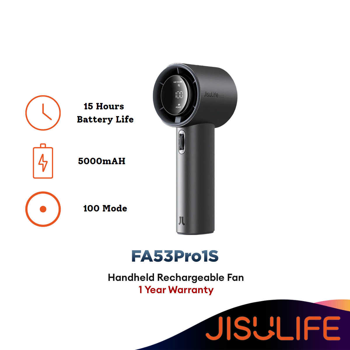 JISULIFE FA53 Pro1S HandHeld Fan | 5000mAh | Powerful Wind Force | LED ...