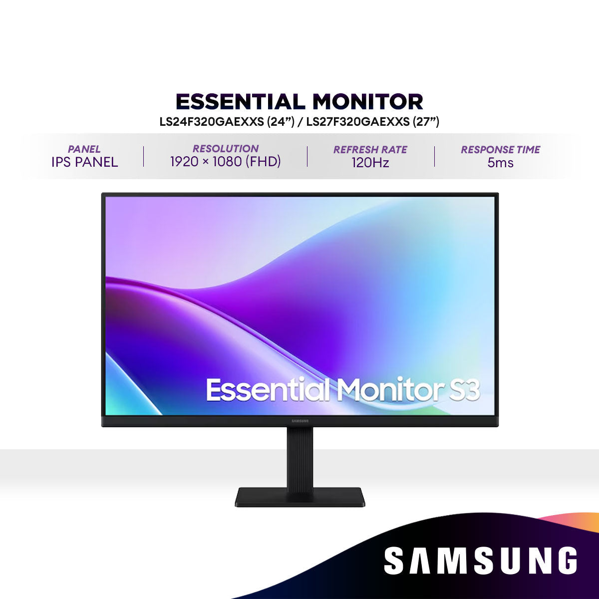 SAMSUNG Essential Monitor S3 S32GF 24" FHD IPS | 120Hz | 5ms | LS24F32 ...