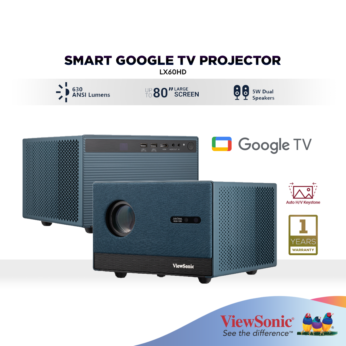 ViewSonic LX60HD 1080P Smart LED Projector with Built-in Google TV ...