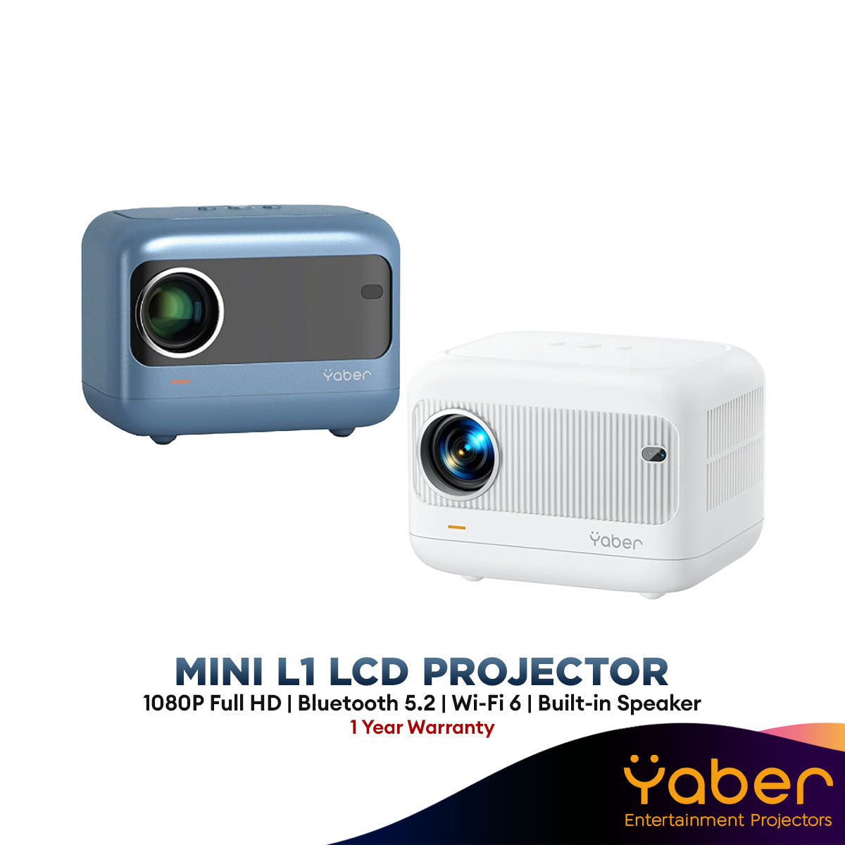 Yaber Mini L1 LCD Projectors 1080P Full HD Bluetooth 4.2 Wi-Fi 6 Smart ...