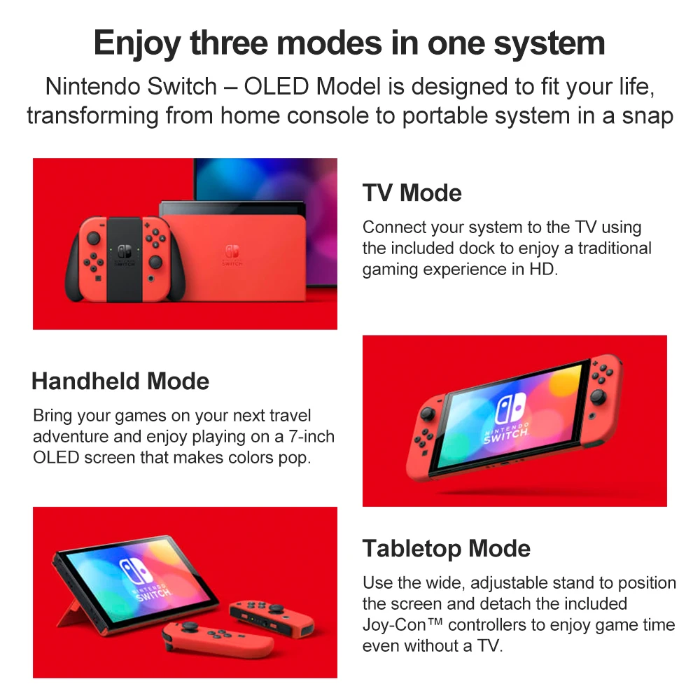 Nintendo Switch OLED Mario Red Edition / White / Neon Red Blue Console ...