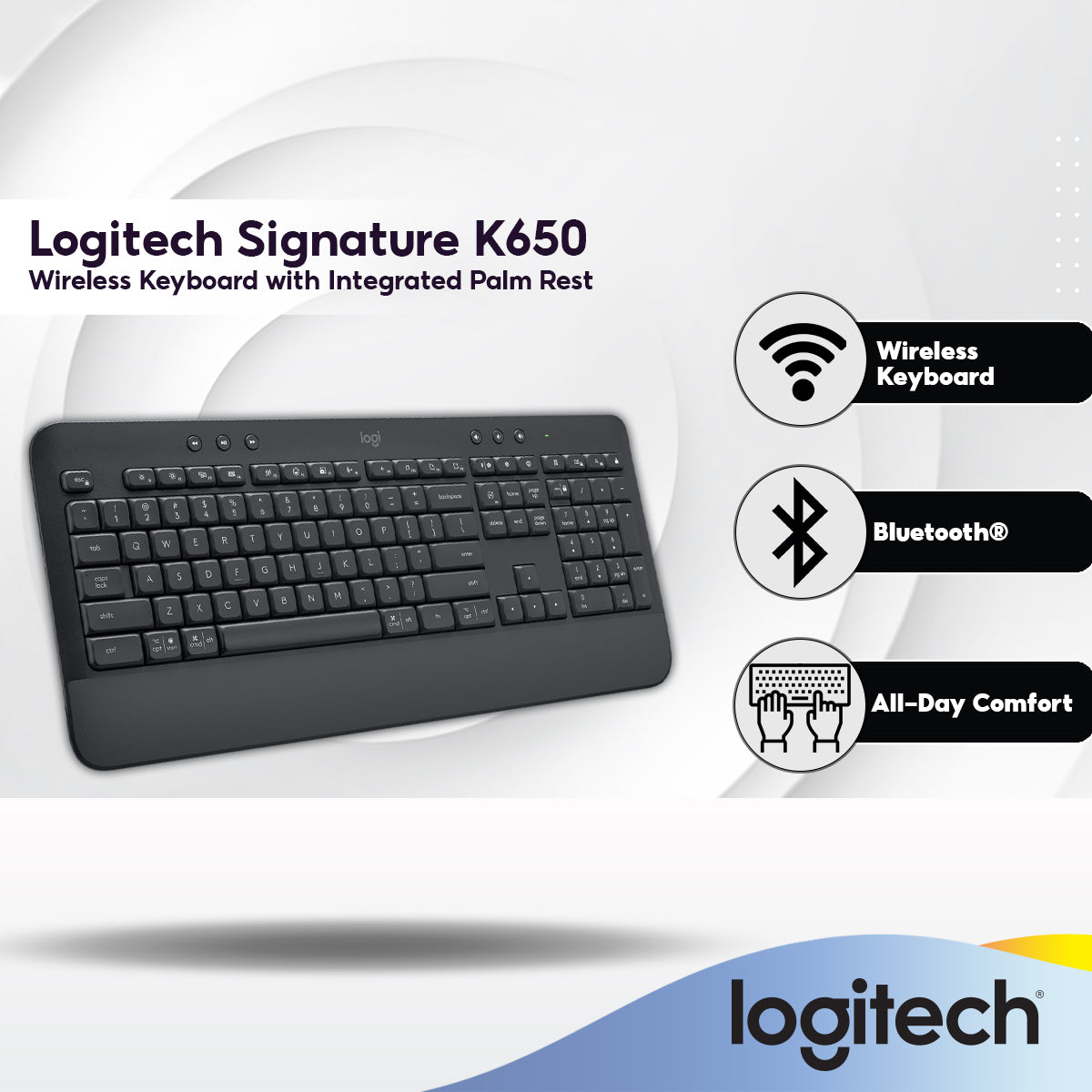 Logitech Signature K650 Wireless Comfort Keyboard with Spill-Resistant ...