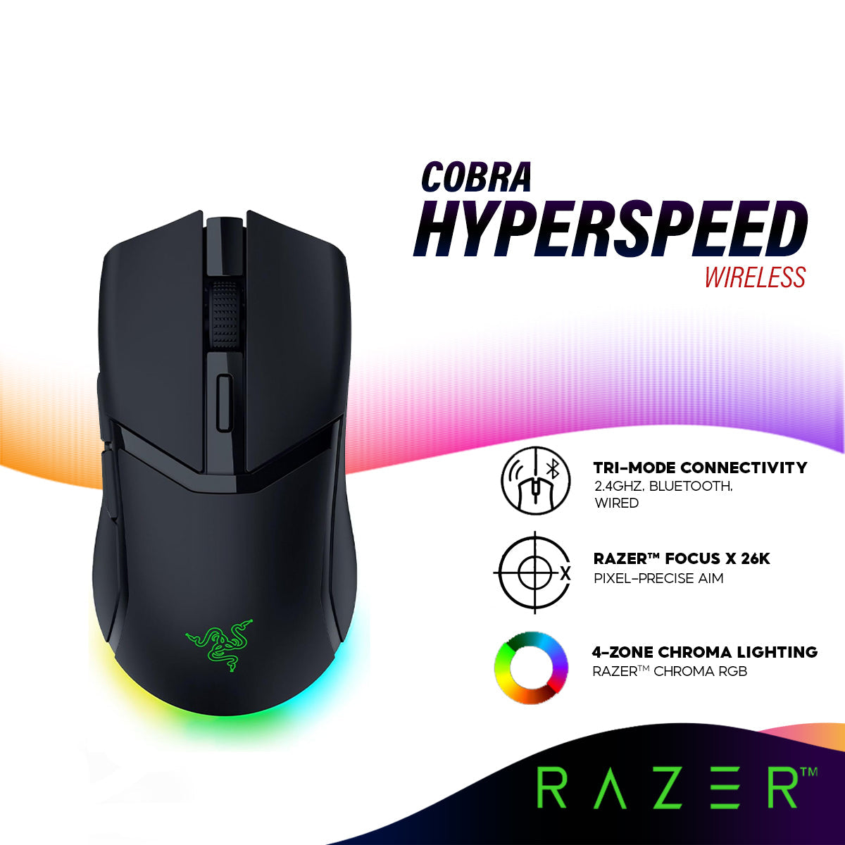 Razer Cobra HyperSpeed Wireless Gaming Mouse with Razer™ Focus X 26K O ...