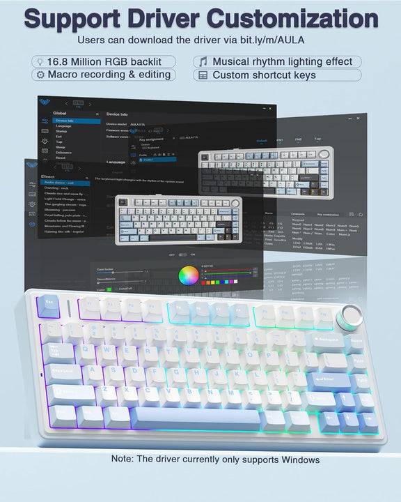 AULA F75 Mechanical Gaming Keyboard 75% 80 Key with RGB Tri-Mode Wired ...