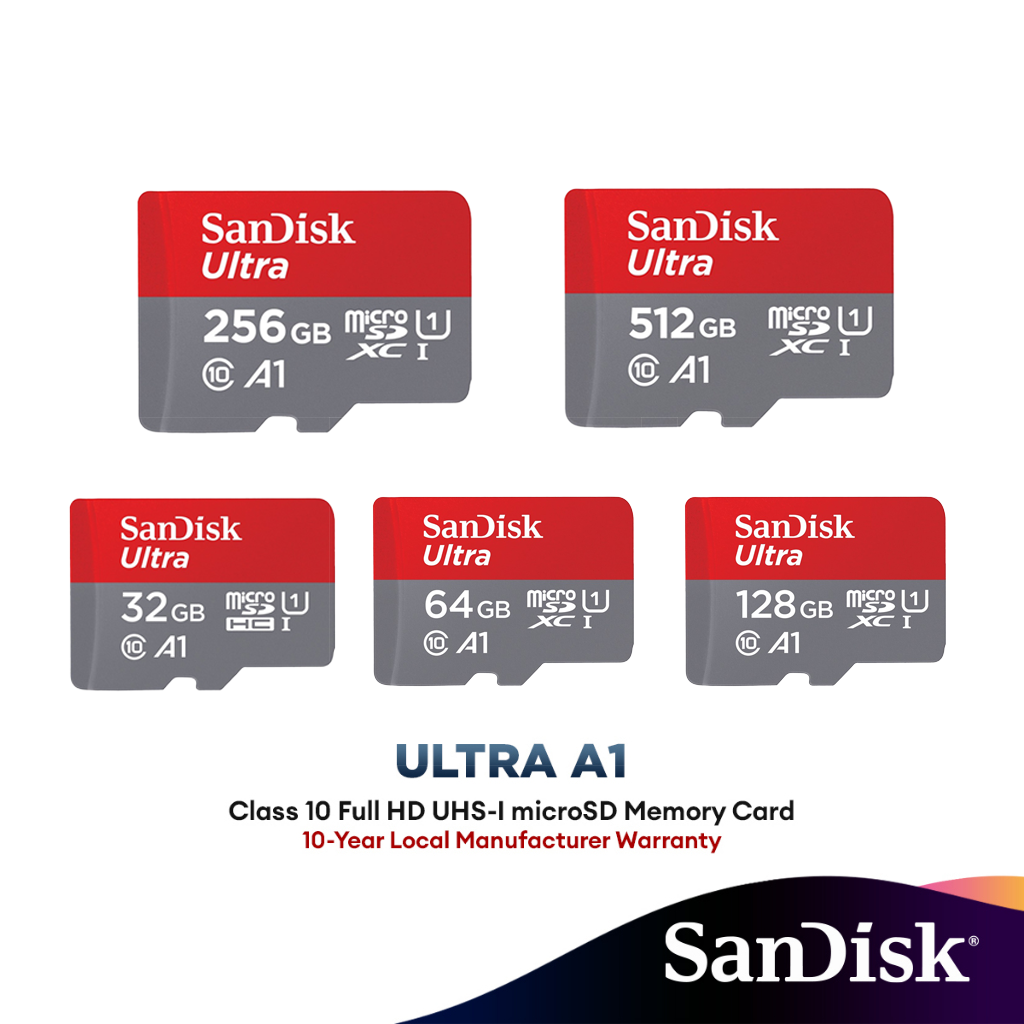 SanDisk Ultra A1 Class 10 Micro SD Memory Card - 32GB/64GB/128GB/256GB – ALL IT Hypermarket