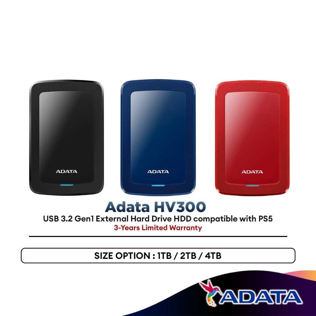 Adata HV300 1TB / 2TB / 4TB USB 3.2 Gen1 External Hard Drive HDD compa ...