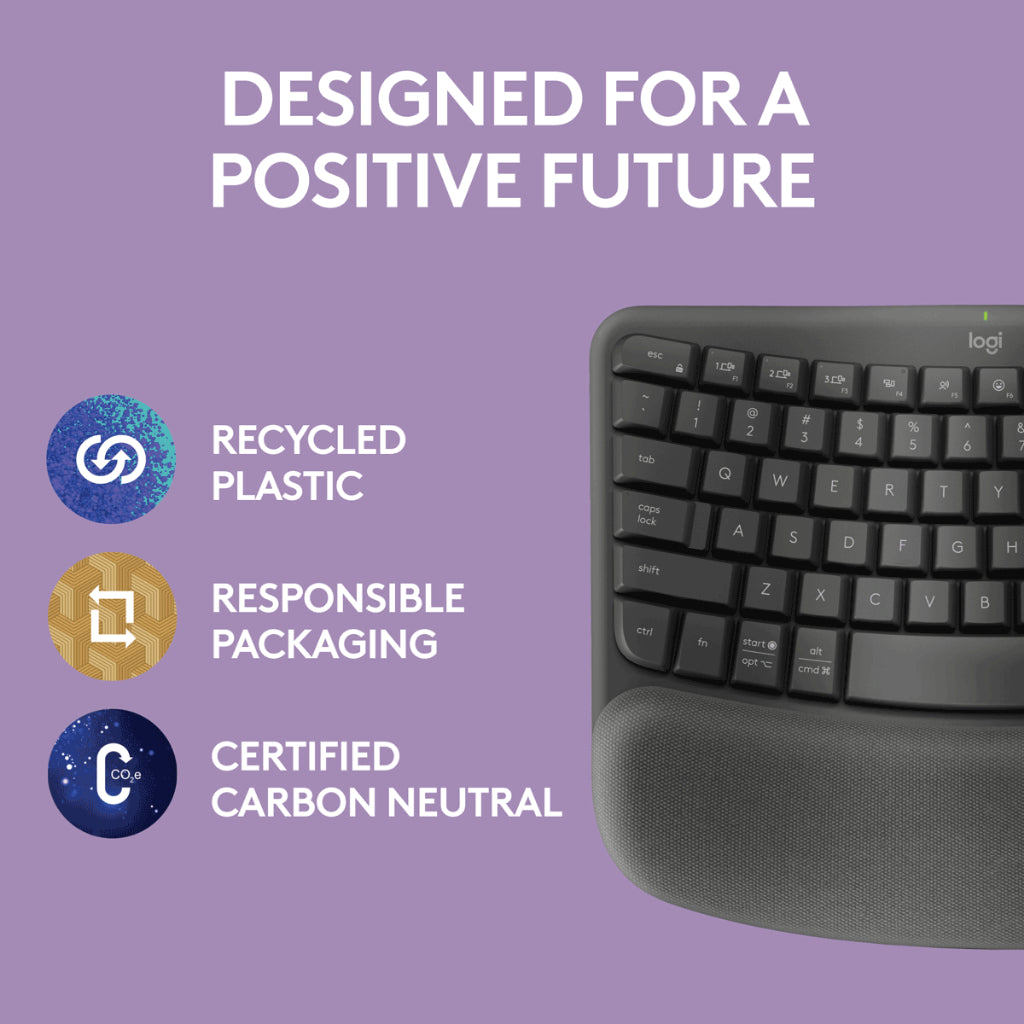 Logitech Wave Keys Wireless Ergonomic Keyboard with Cushioned Palm Res ...