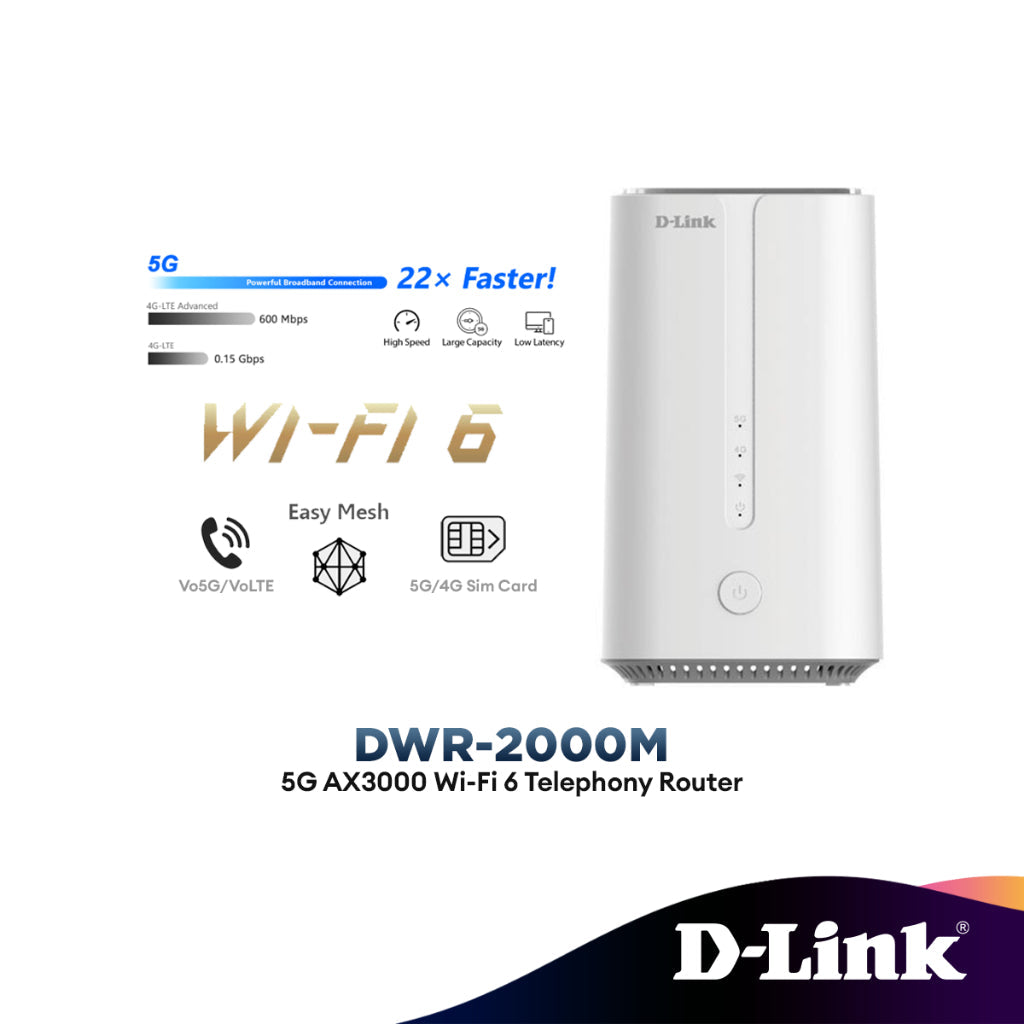 D-Link DWR-2000M 5G AX3000 Wi-Fi 6 CPE 2.5G WAN/LAN + RJ11 Vo5G/LTE Wi ...