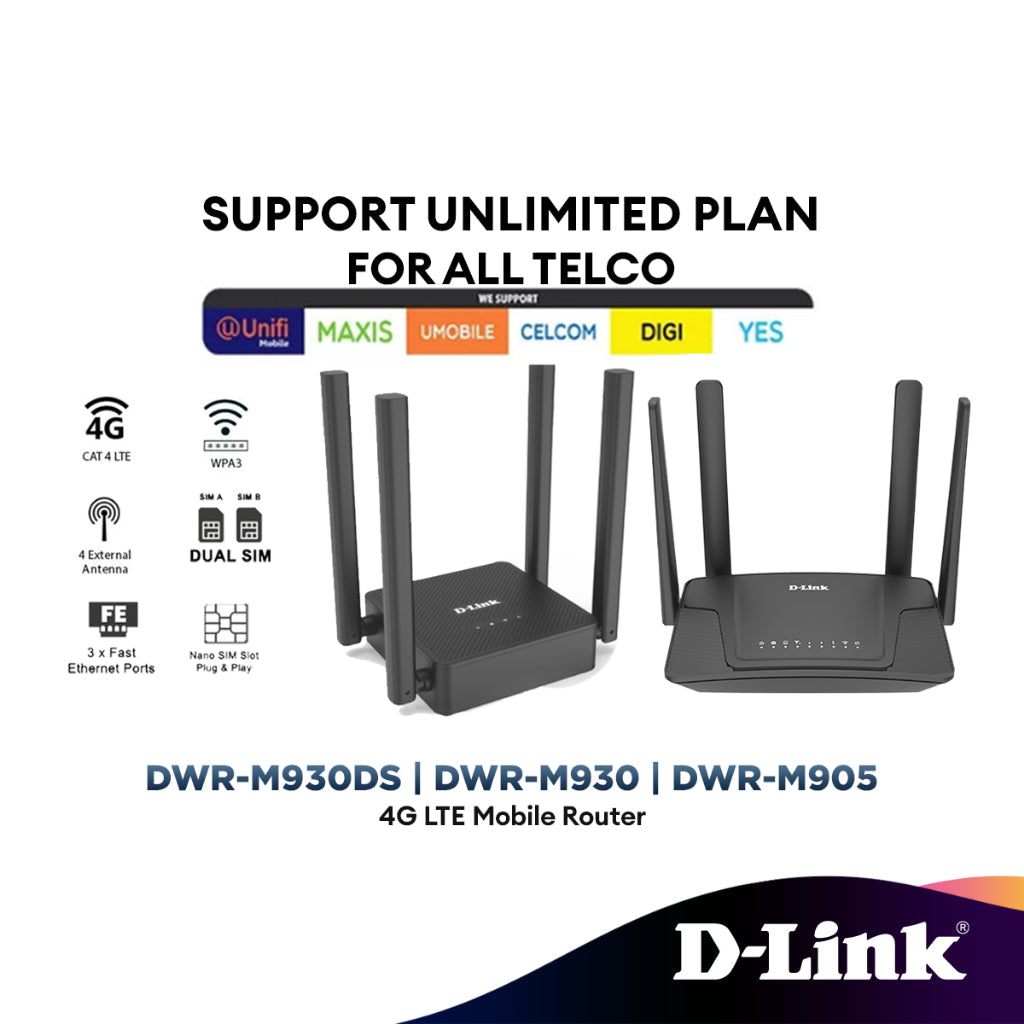 D-Link DWR-M905 / DWR-M930 / DWR-M930DS N300 Wireless 4G LTE Router ...