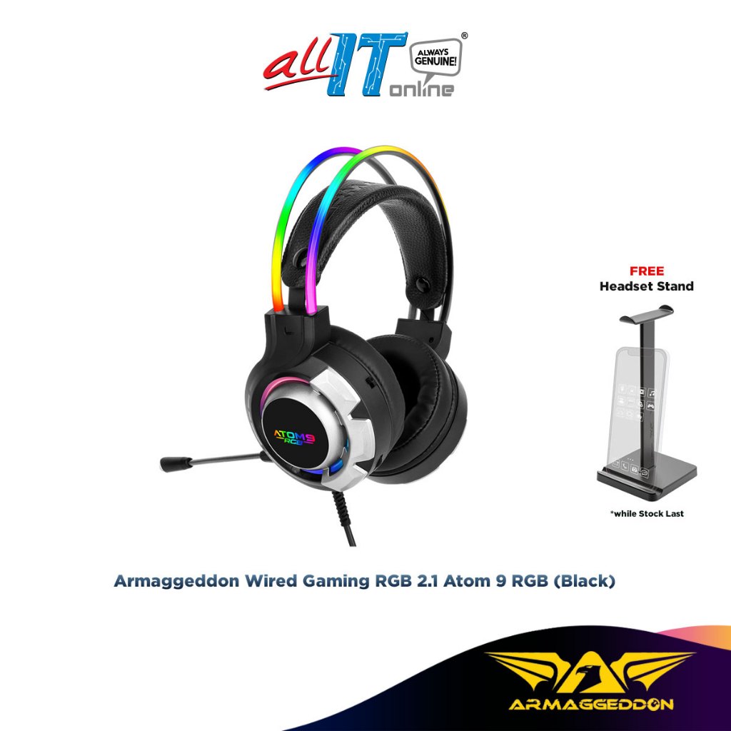 Armaggeddon Wired Gaming 2.1 Atom 9 RGB Headset (Black) + Headphone St ...