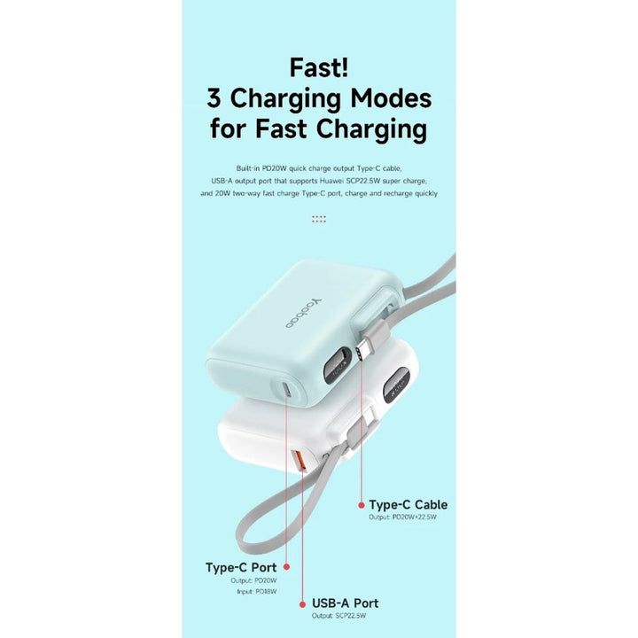 YooBao Q12 Pro 35W | LD10 22.5W 10000mAh Quick Charging Type-C Cable P ...