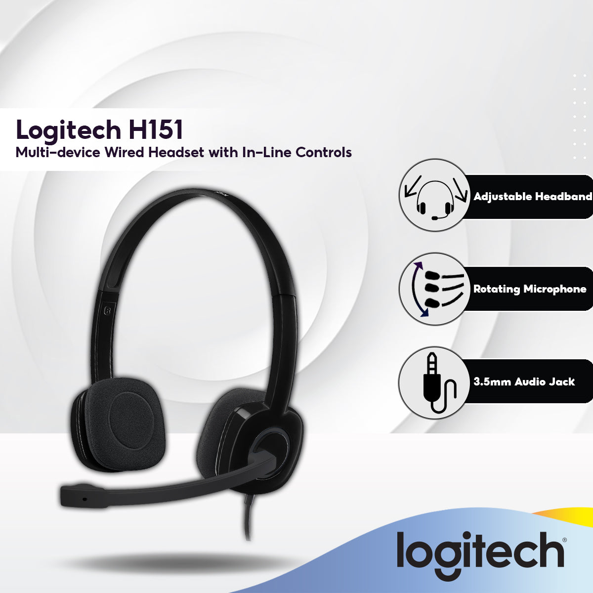 Logitech H151 Wired Headset, Stereo Headphones with Rotating Noise-Can ...