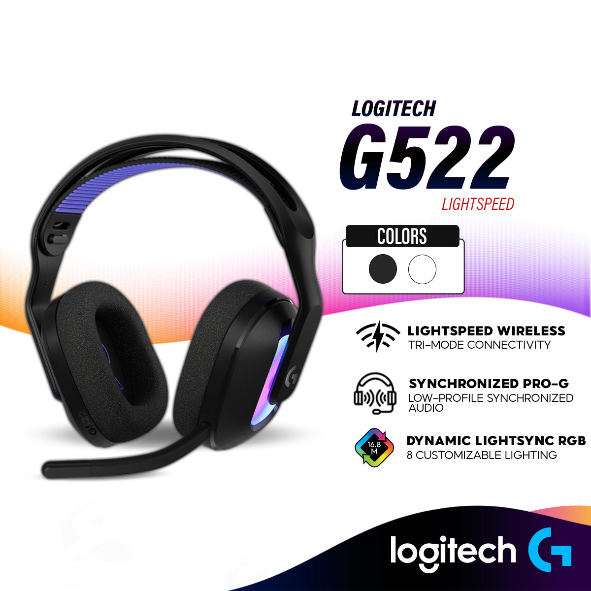Logitech G522 LIGHTSPEED Wireless Gaming Headset with LIGHTSYNC RGB, S ...