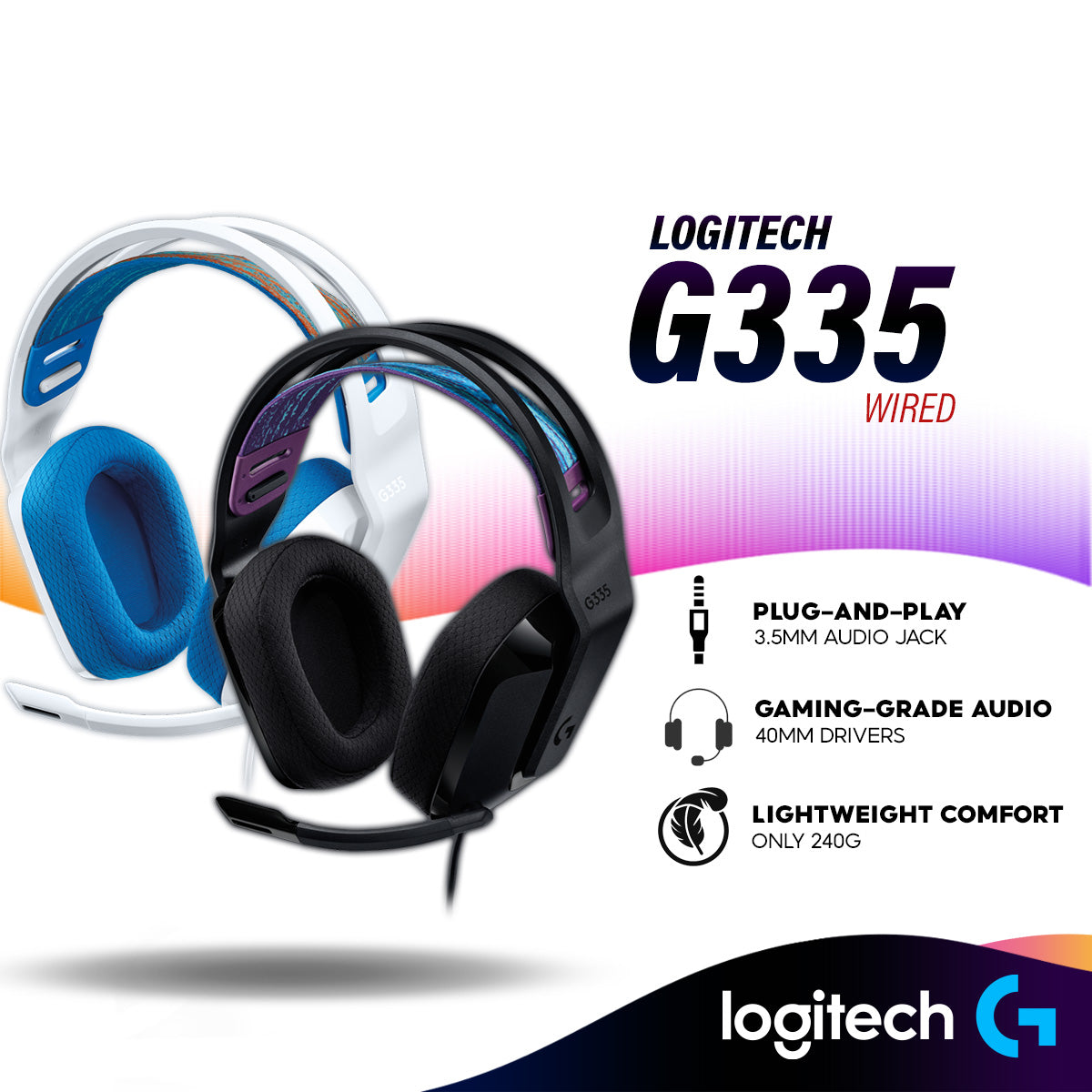 Logitech G335 Wired Gaming Headset - Microphone 3.5mm Audio Jack, Memo ...