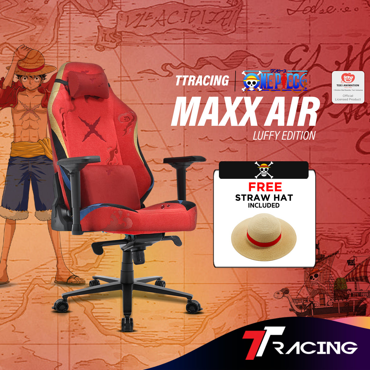 TTRacing Maxx Air Threads Fabric Gaming Chair One Piece Luffy Edition ...