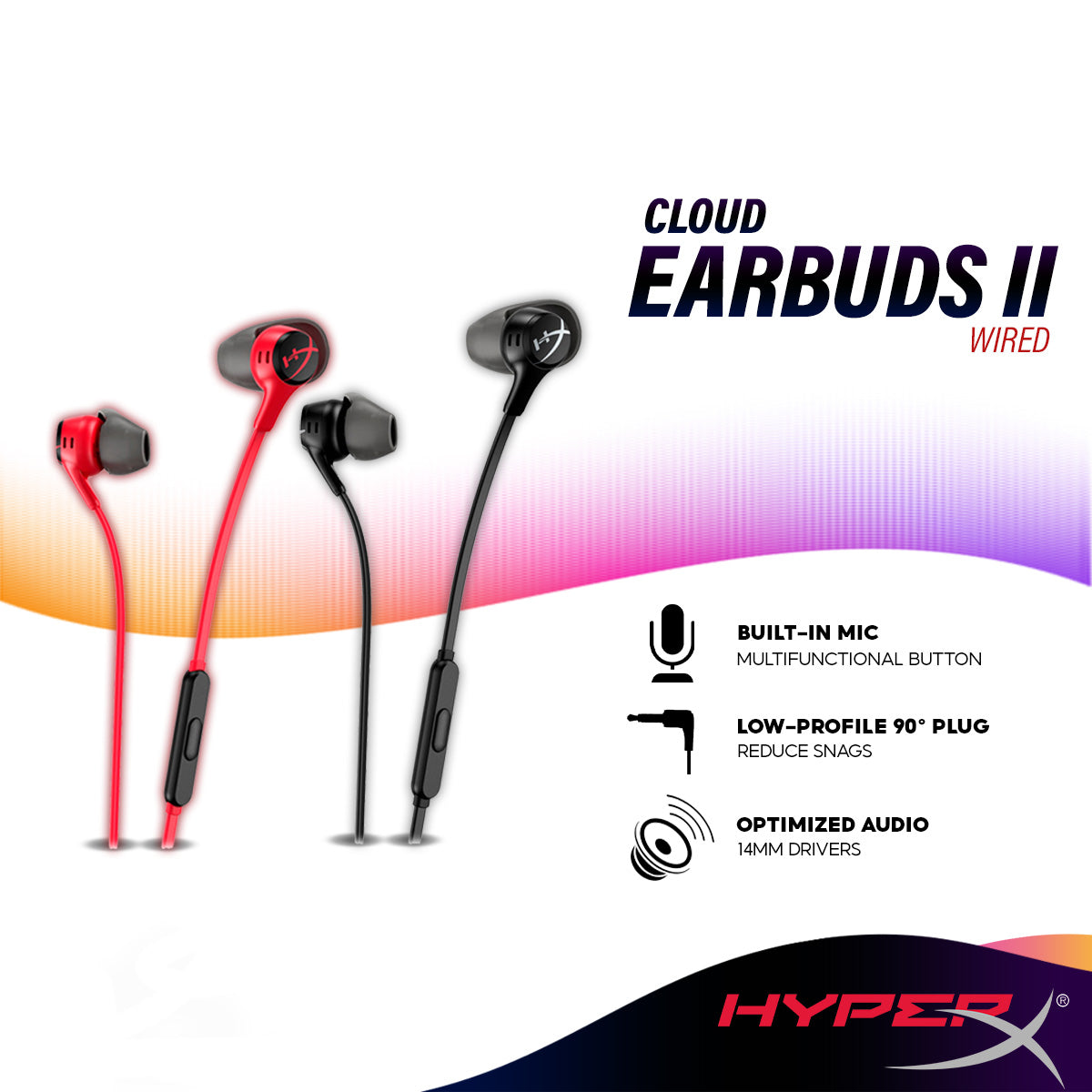 HyperX Cloud Earbuds II 3.5mm Wired Gaming Earbuds with Built-in-Micro ...