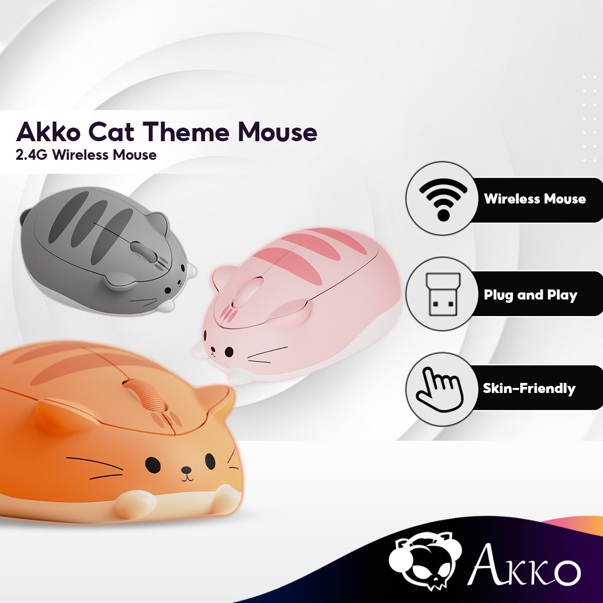 Akko Cat Theme Mouse with Wireless 2.4G, Plug and Play, Skin-Friendly ...