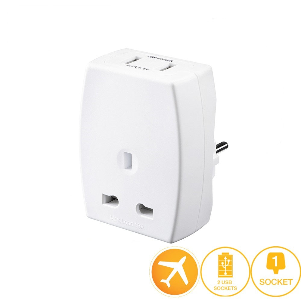 Masterplug Travel Adapter with 2 USB (2.1A) UK (TAUSBEUR2-MPA) / (TAUS ...