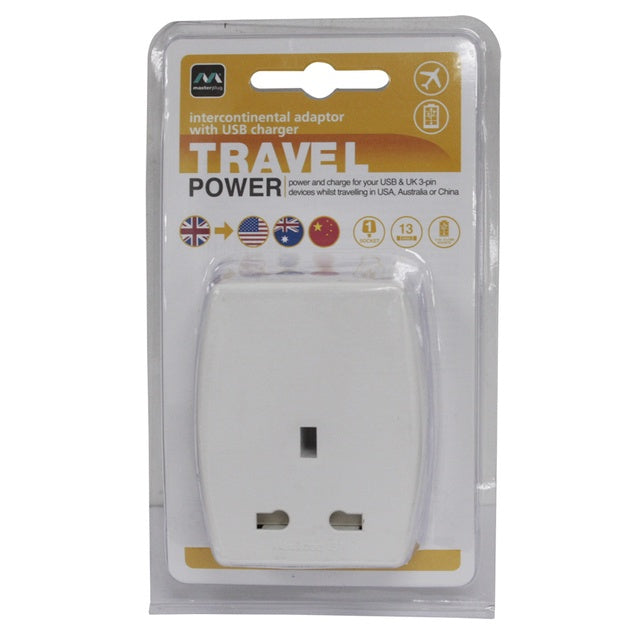 Masterplug Travel Adapter with 2 USB (2.1A) UK (TAUSBEUR2-MPA) / (TAUS ...