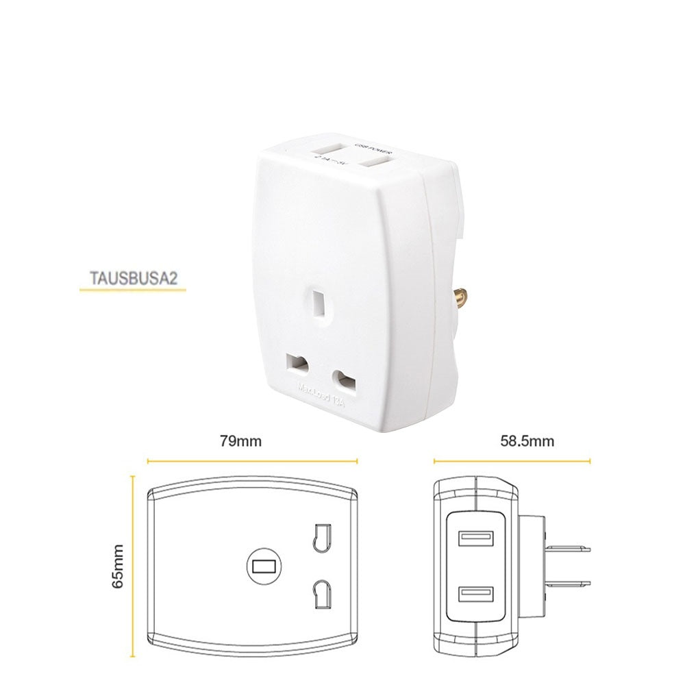 Masterplug Travel Adapter with 2 USB (2.1A) UK (TAUSBEUR2-MPA) / (TAUS ...